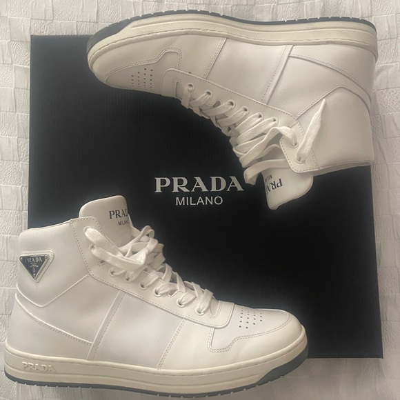 Prada | Shoes | Prada Mens White Hightop Sneakers | Poshmark